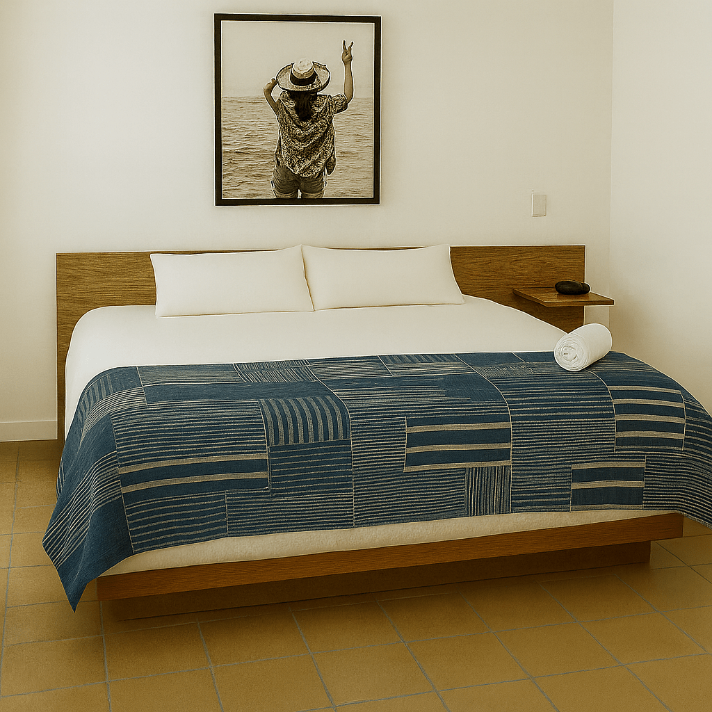 Vintage African Indigo Patchwork Coverlet – Striped Bed Throw – HUNTEDFOX