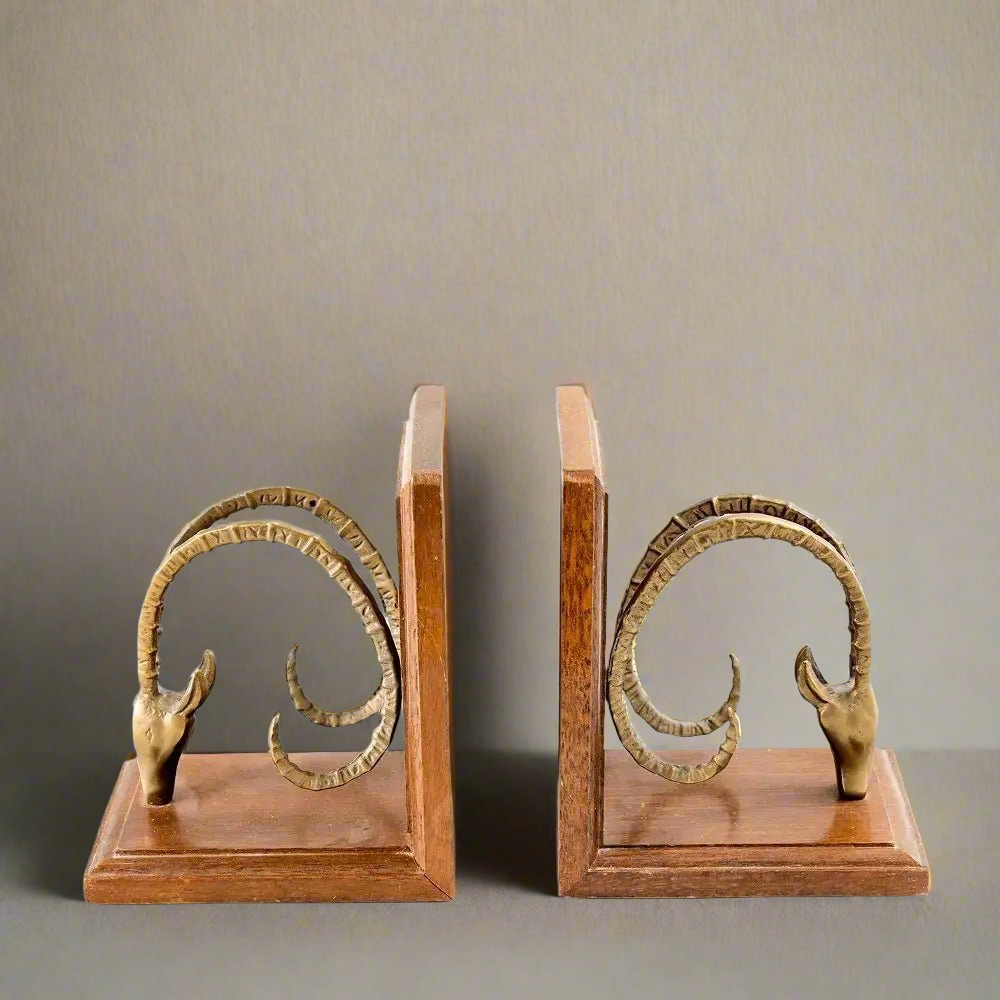 Vintage Ibex Book Ends | Mid Century Home Decor | Brass Ram Bookend ...